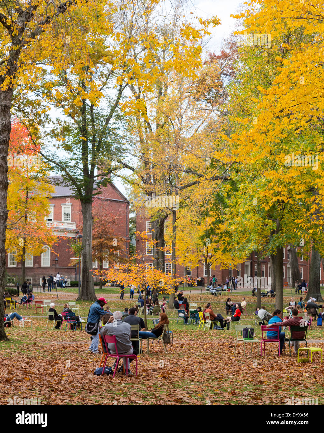 Harvard Yard, old heart of Harvard University campus, on a beautiful ...