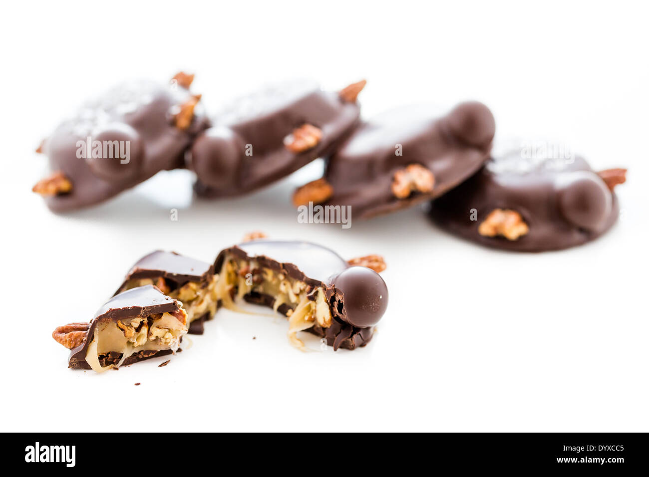 Gourmet Caramel Pecan Turtles made with milk chocolate and whole pecans ...