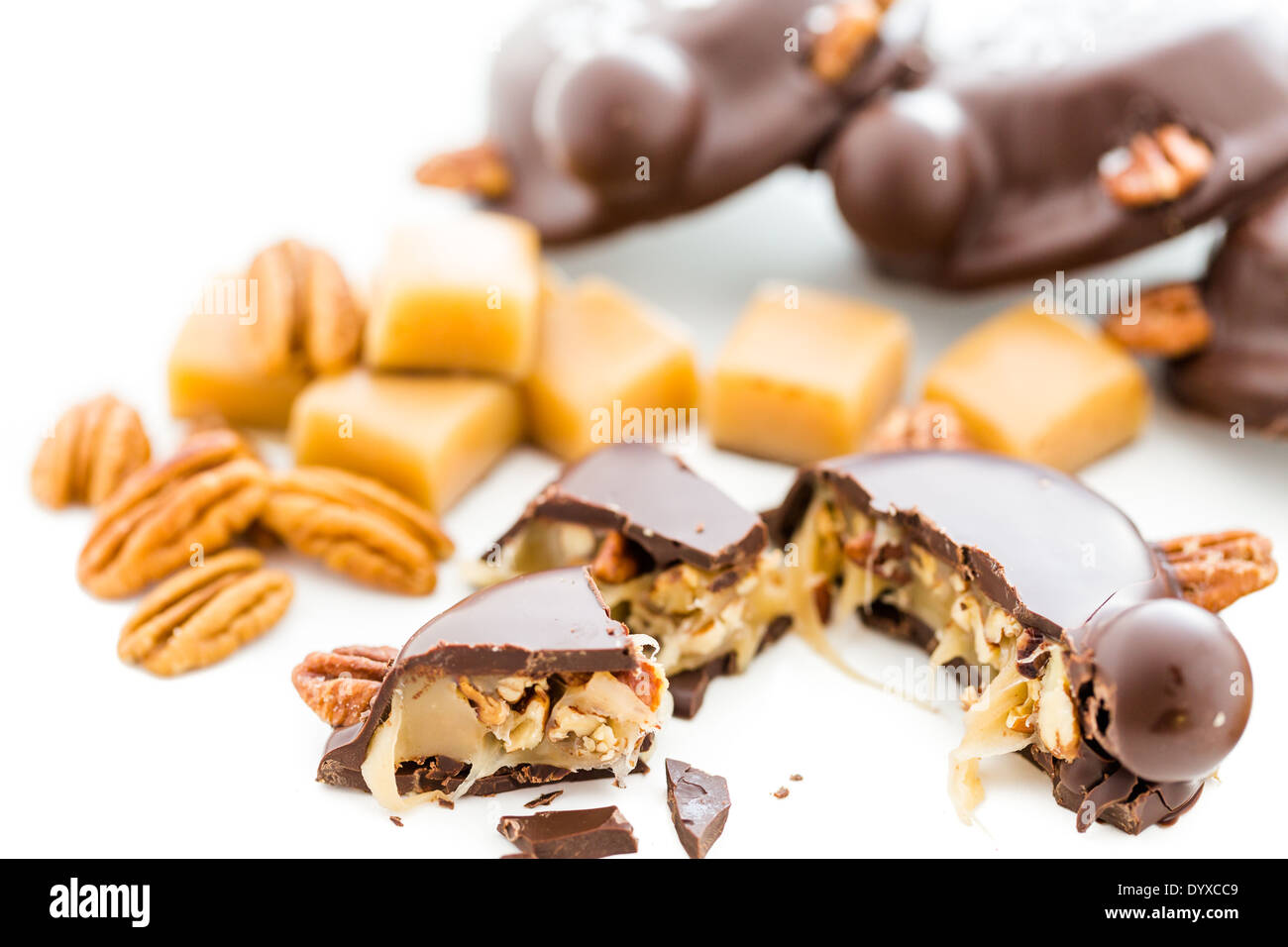 Gourmet Caramel Pecan Turtles made with milk chocolate and whole pecans ...