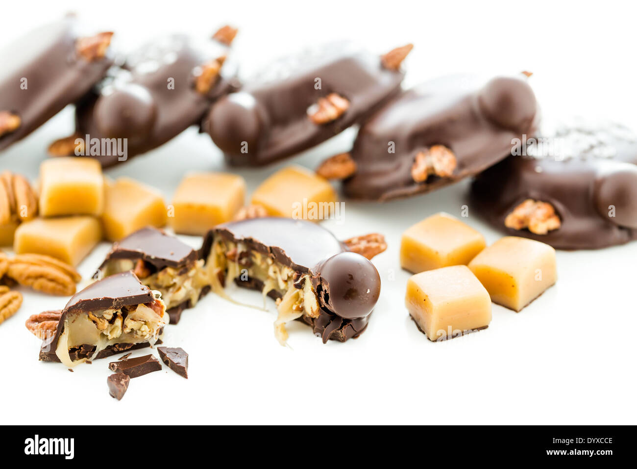 Gourmet Caramel Pecan Turtles made with milk chocolate and whole pecans ...