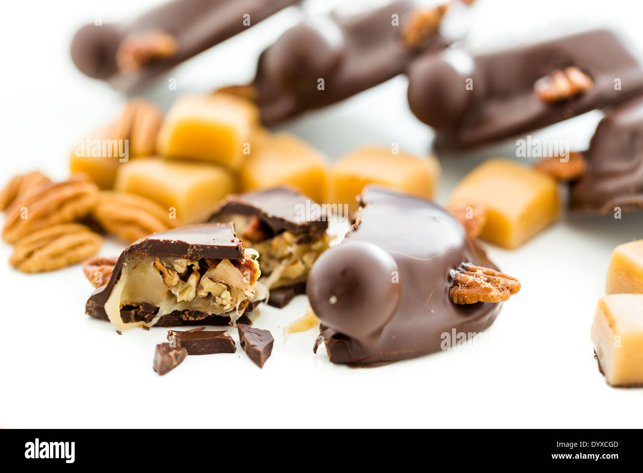 Gourmet Caramel Pecan Turtles made with milk chocolate and whole pecans ...