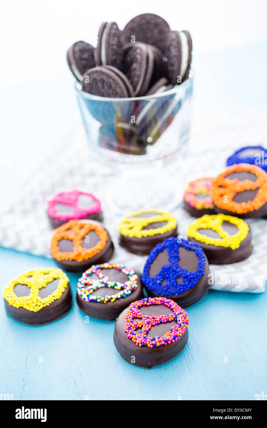 Gourmet Chocolate covered Oreos with colorful sprinkles on top Stock ...