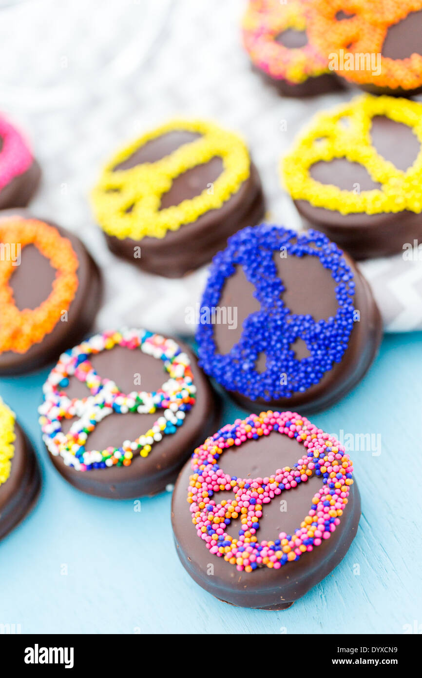 Gourmet Chocolate covered Oreos with colorful sprinkles on top Stock ...