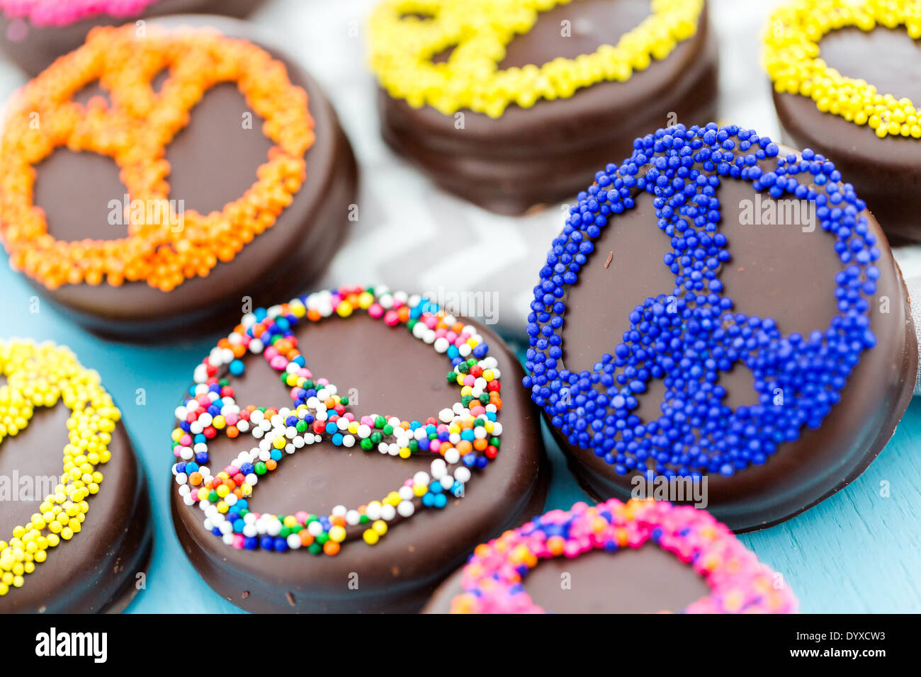 Gourmet Chocolate covered Oreos with colorful sprinkles on top Stock ...