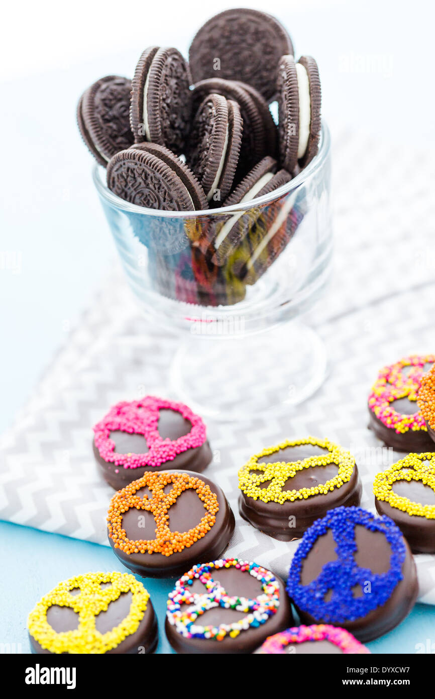 Gourmet Chocolate covered Oreos with colorful sprinkles on top Stock ...