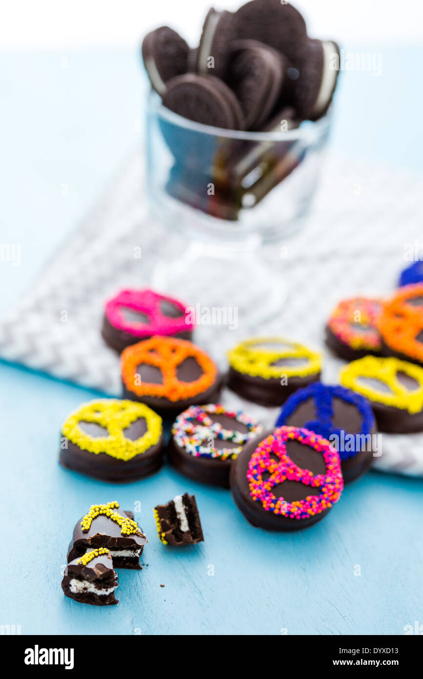 Gourmet Chocolate covered Oreos with colorful sprinkles on top Stock ...