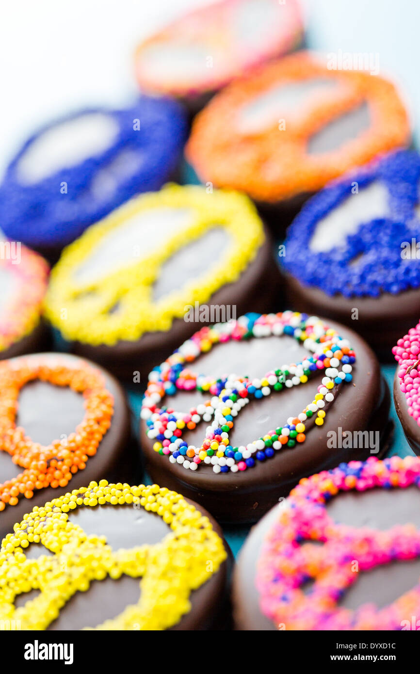 Gourmet Chocolate covered Oreos with colorful sprinkles on top Stock ...