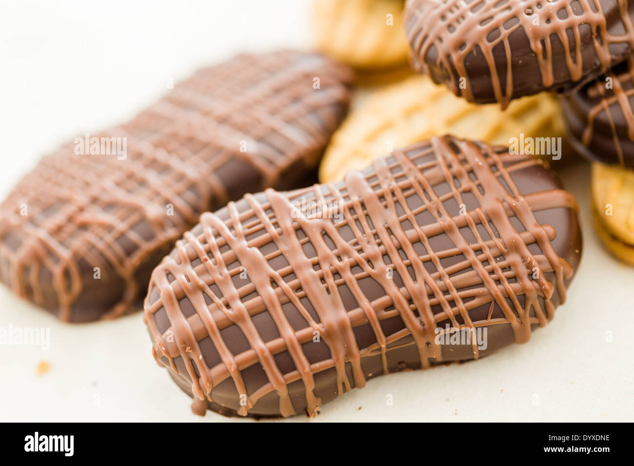 Gourmet Chocolate covered Nutter Butters with chocolate design on top ...