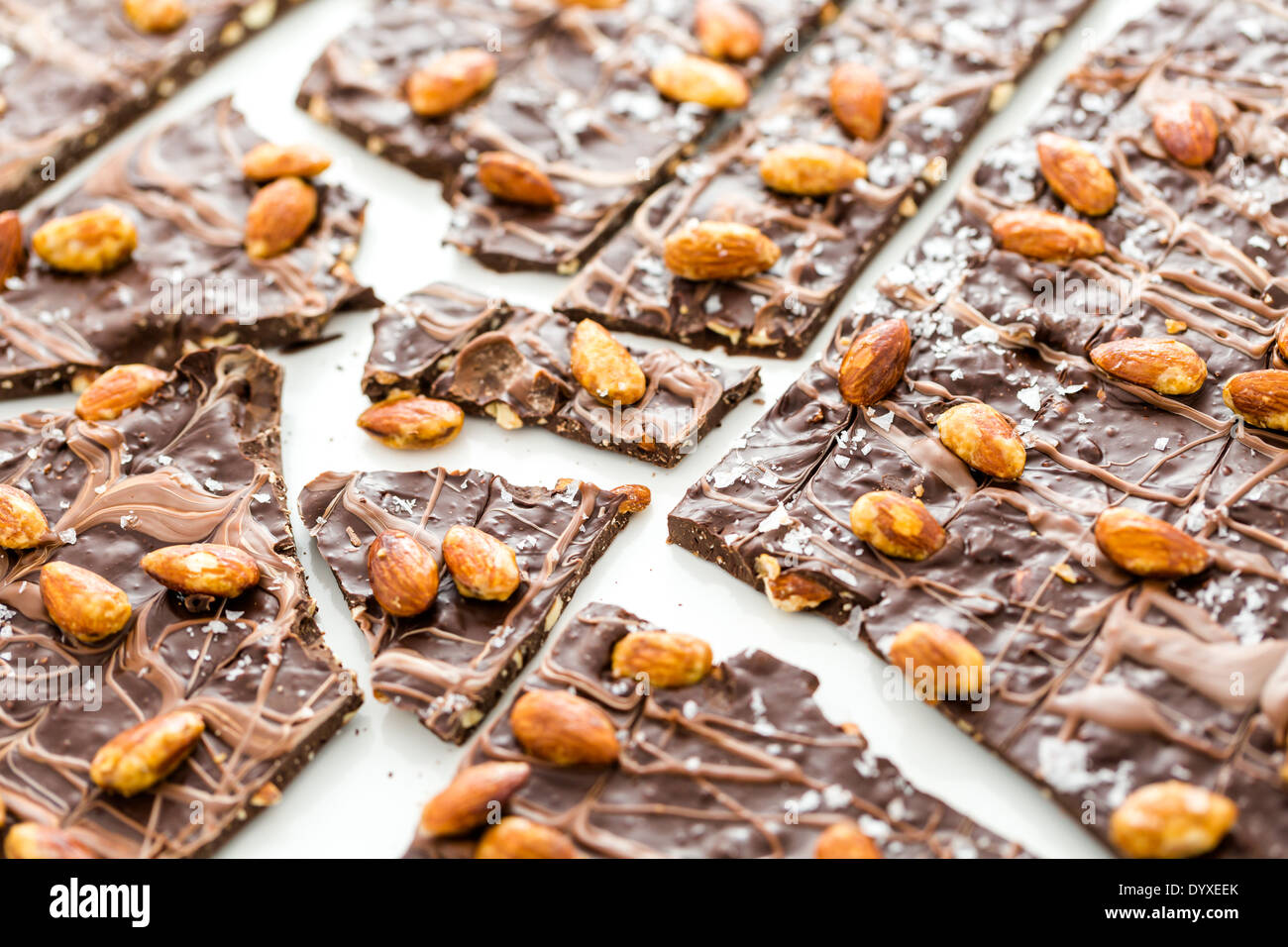 Gourmet slab of Almond Bark on a white background Stock Photo - Alamy