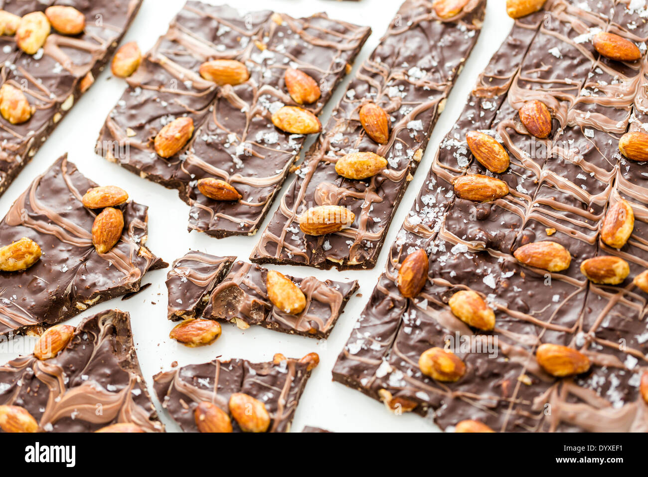 Gourmet slab of Almond Bark on a white background Stock Photo - Alamy