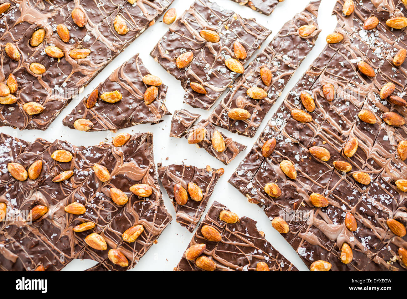 Gourmet slab of Almond Bark on a white background Stock Photo - Alamy