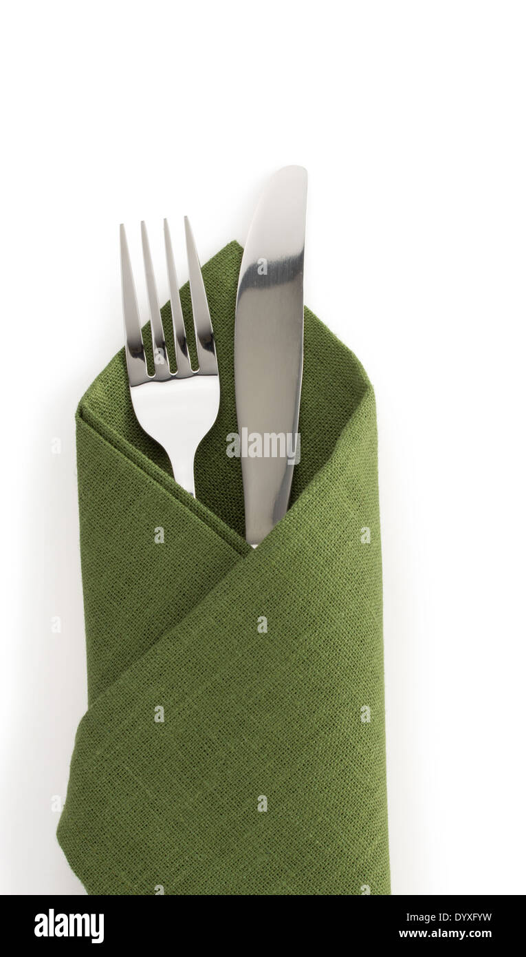 knife and fork at napkin isolated on white background Stock Photo - Alamy