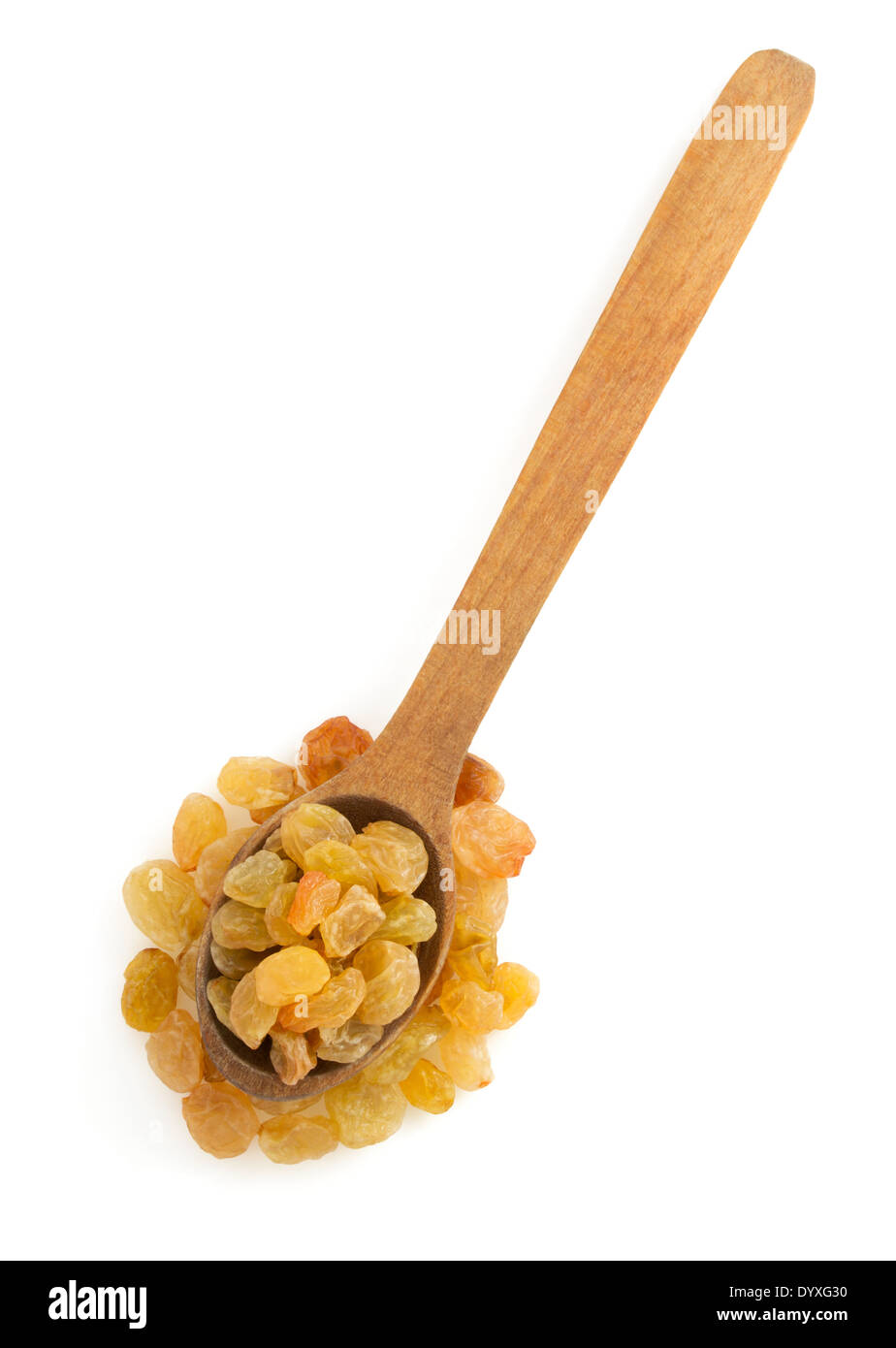 raisins fruit in spoon on white background Stock Photo - Alamy