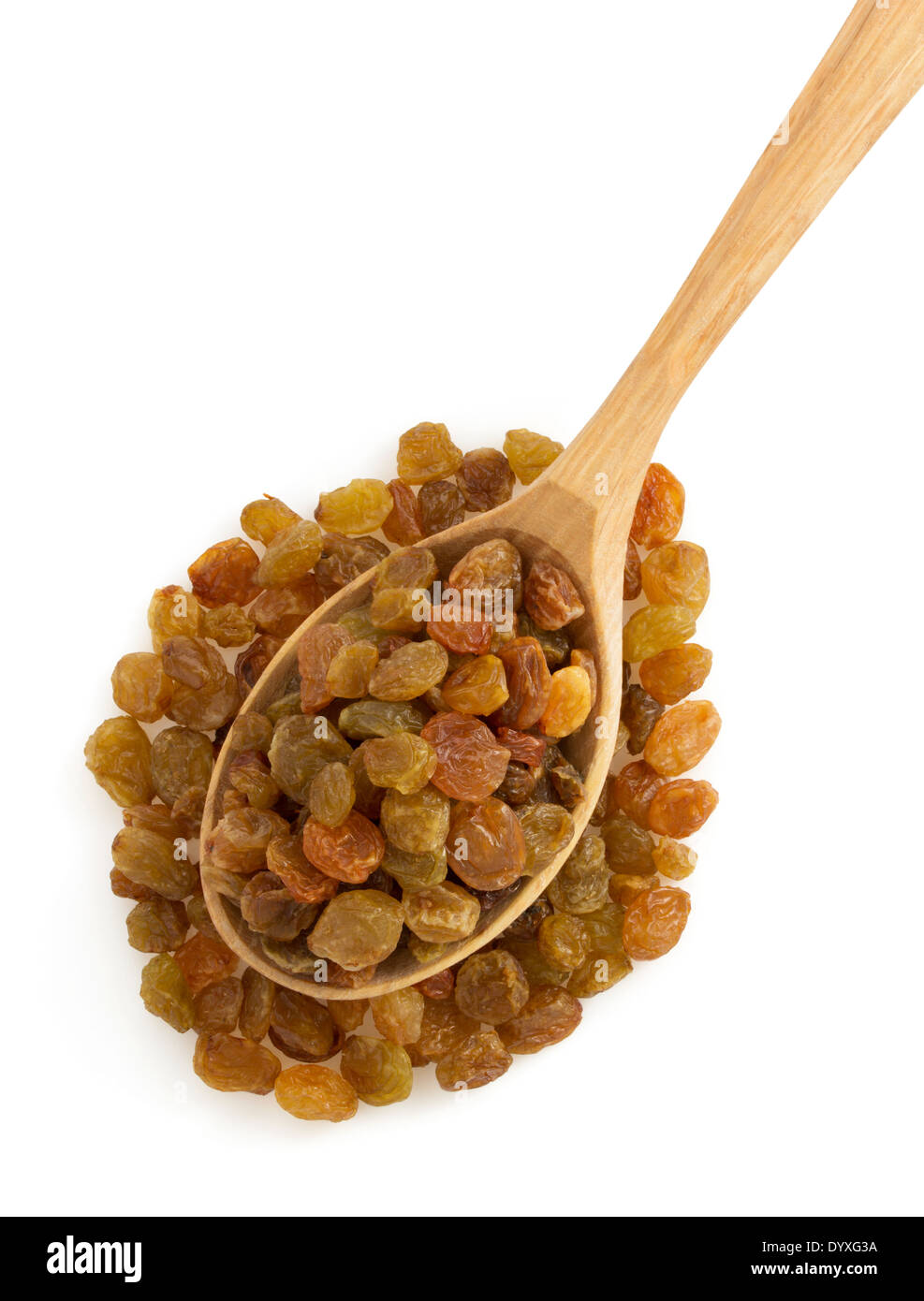 raisins fruit in spoon on white background Stock Photo - Alamy