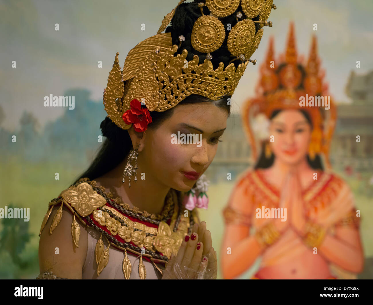 Wax figure of apsara dancer at cambodian cultural village hi-res stock ...