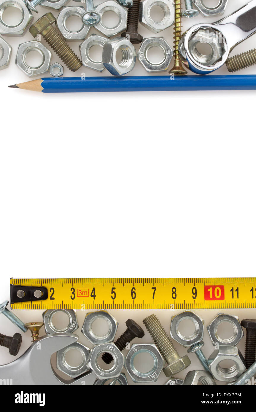 metal construction hardware tool on white background Stock Photo - Alamy