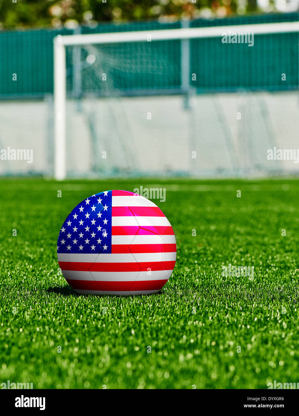 Soccer Ball with USA Flag on the grass in stadium Stock Photo - Alamy
