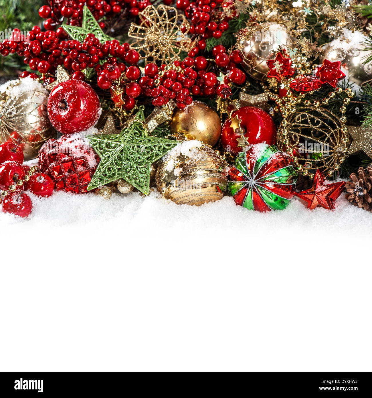 Red green and gold christmas decorations hi-res stock photography and ...