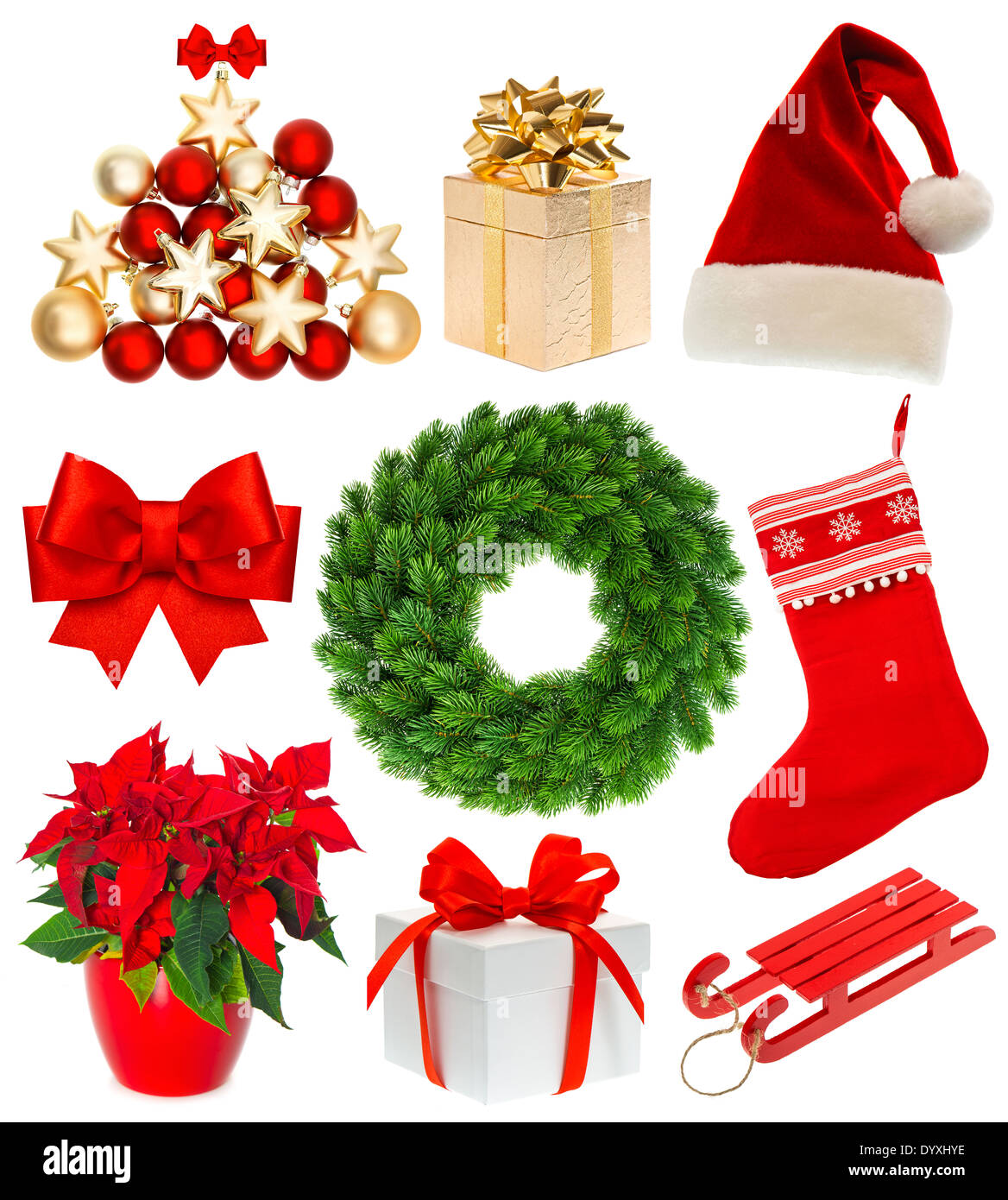Christmas collection isolated on white background. Set with stocking ...