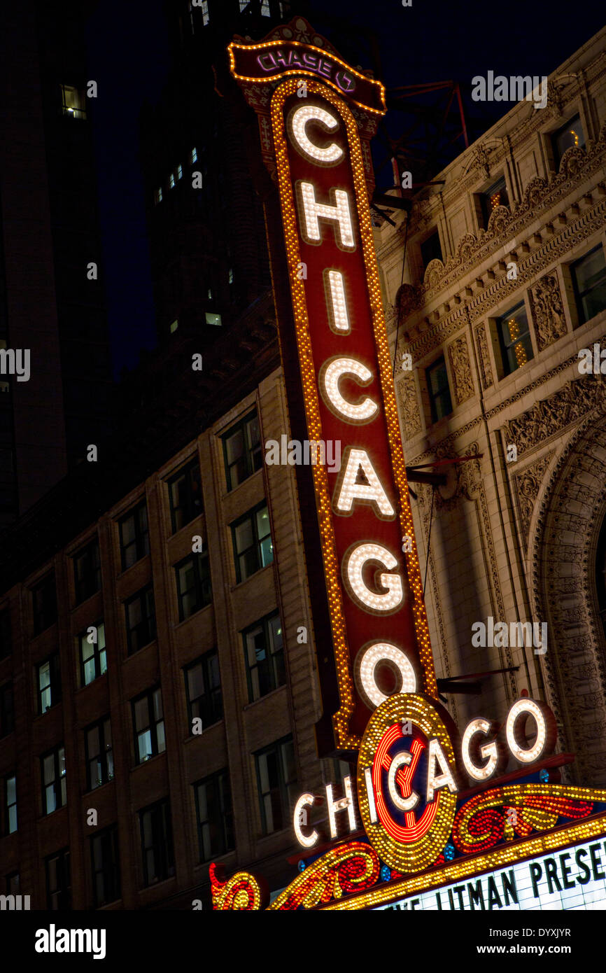 Neon sign at Chicago Theatre in Chicago, Illinois USA Stock Photo - Alamy
