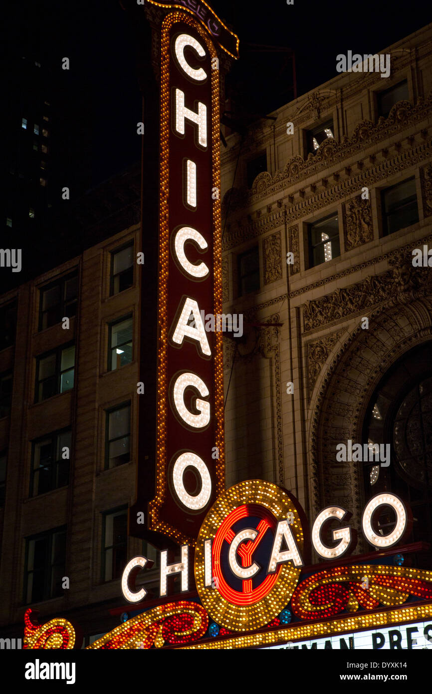 Neon sign at Chicago Theatre in Chicago, Illinois USA Stock Photo - Alamy