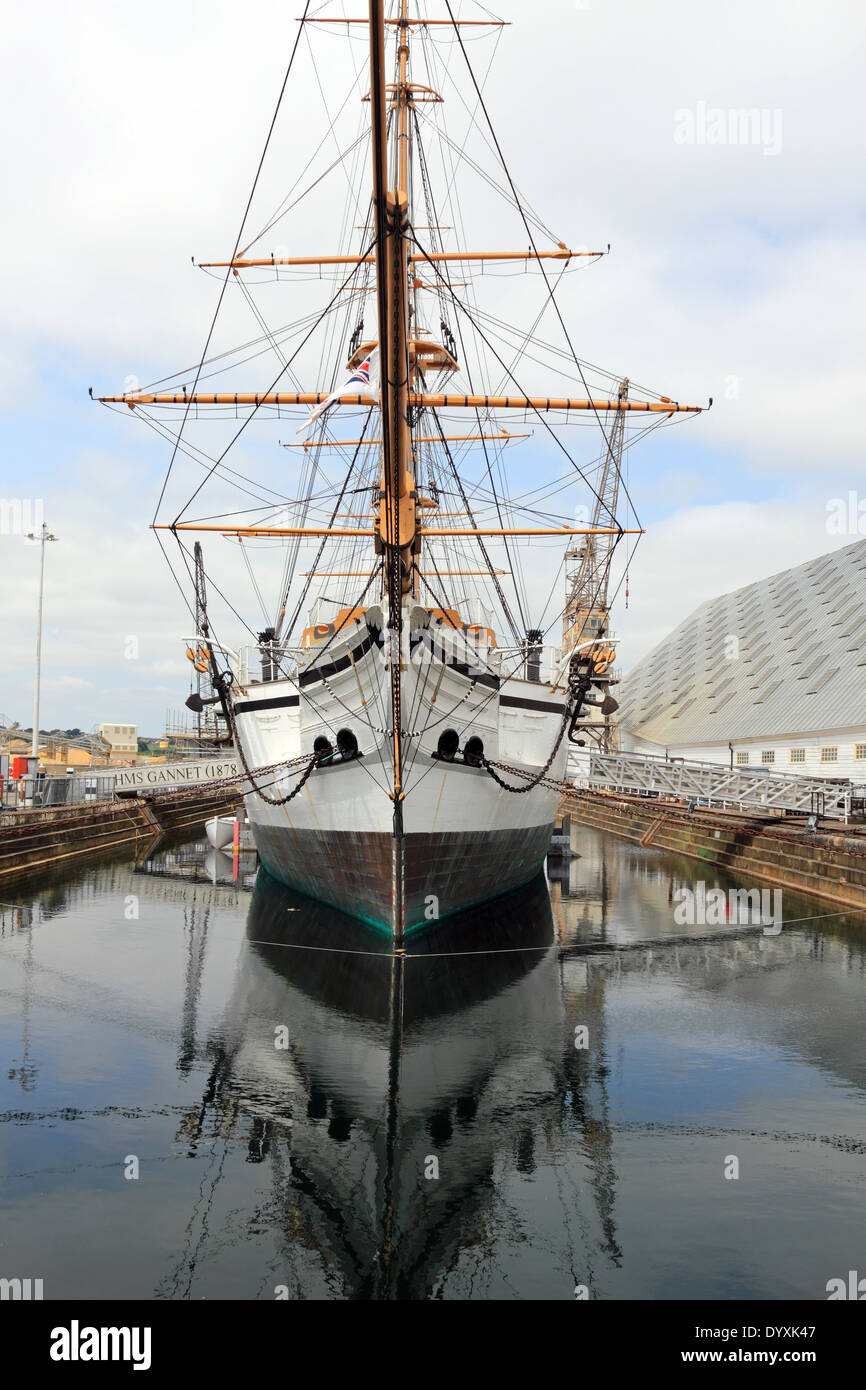 HMS Gannet Victorian sloop sailing ship at The Historic Dockyard ...