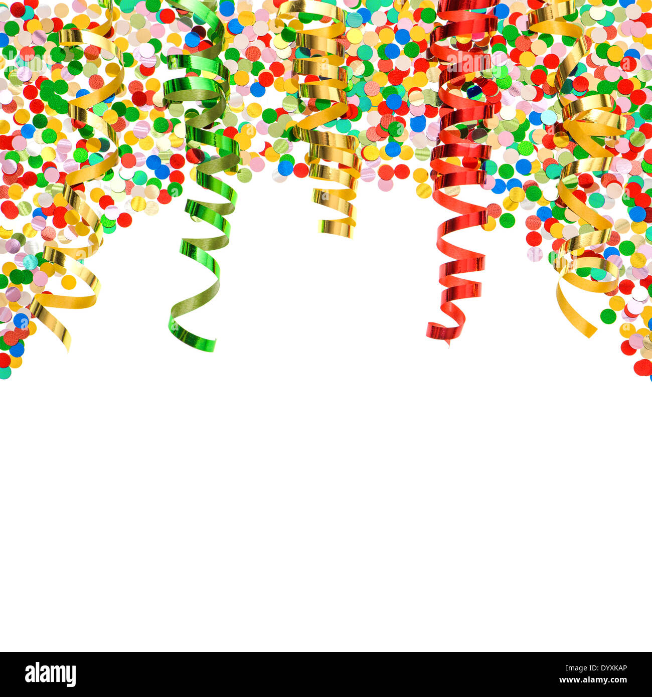 assorted confetti with shiny colorful streamer on white background ...