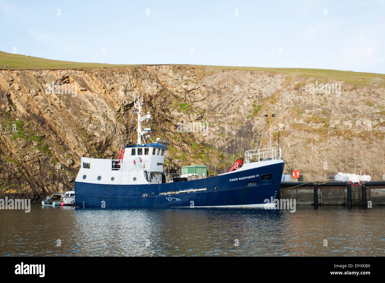The Good Shepherd IV Fair Isle ferry and cargo ship, moored at Fair ...
