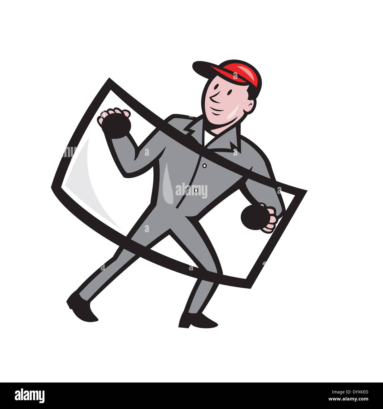 Illustration of automotive glass installer carrying windshield viewed ...