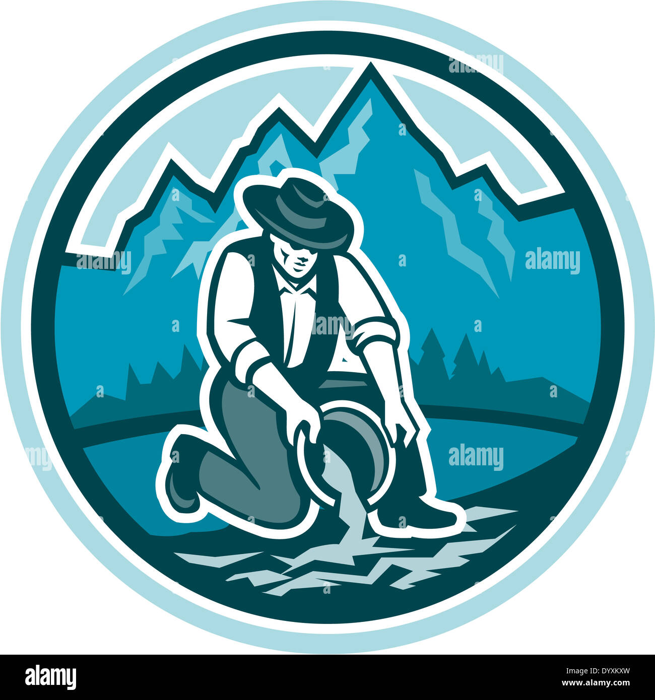 Illustration of a gold digger miner prospector with pan panning for ...