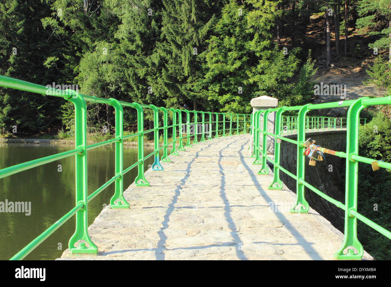 Green bridge and dam water on a mountain trail Stock Photo - Alamy