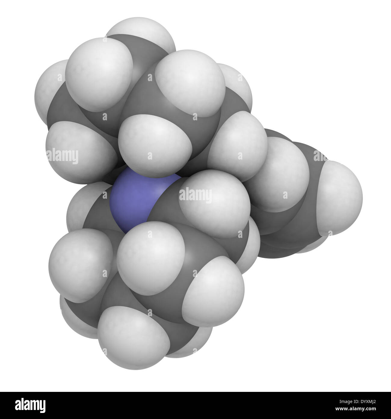 Phencyclidine (PCP) hallucinogenic drug molecule. Atoms are represented ...