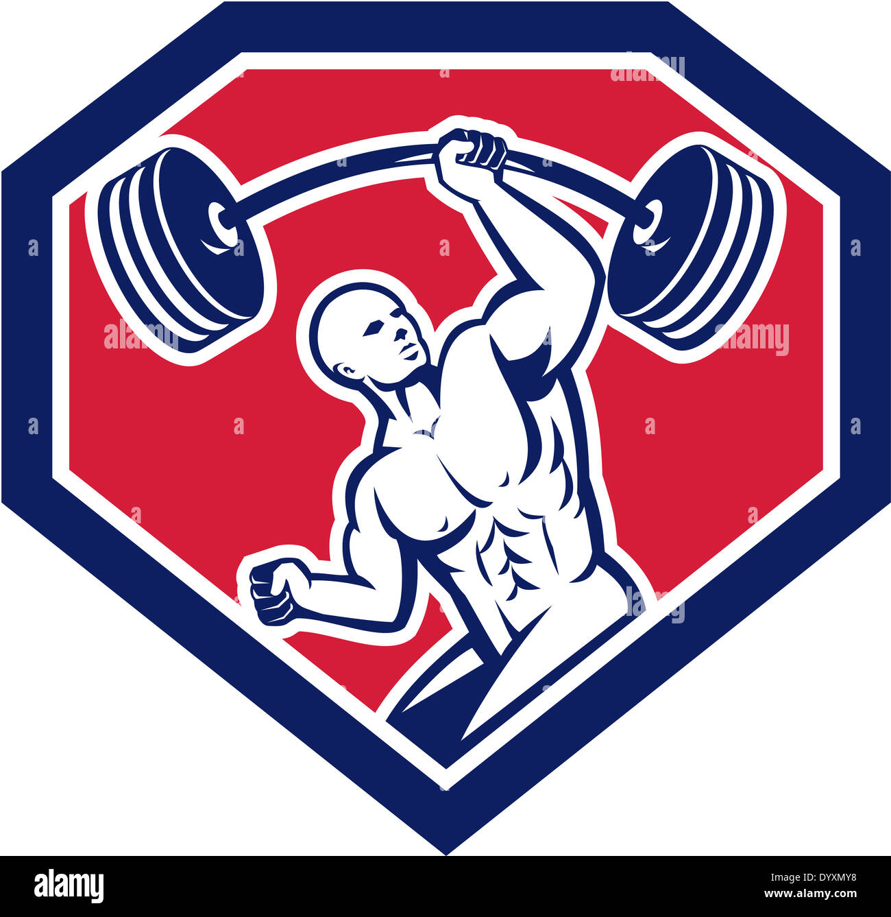 Illustration of a weightlifter lifting barbell with one hand set inside ...