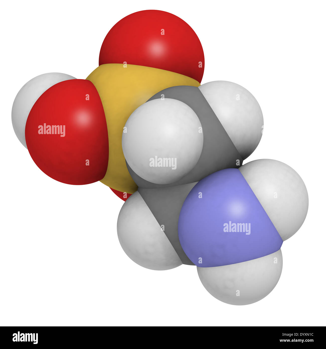 Taurine molecule. Common ingredient of energy drinks. Atoms are ...