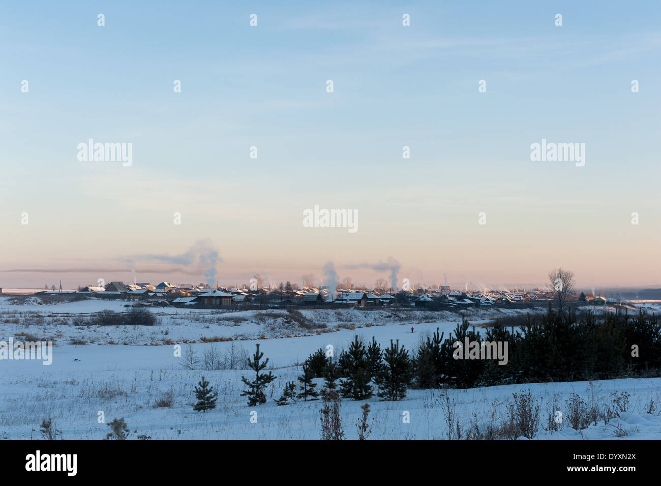 Winter Village Scene Stock Photo - Alamy