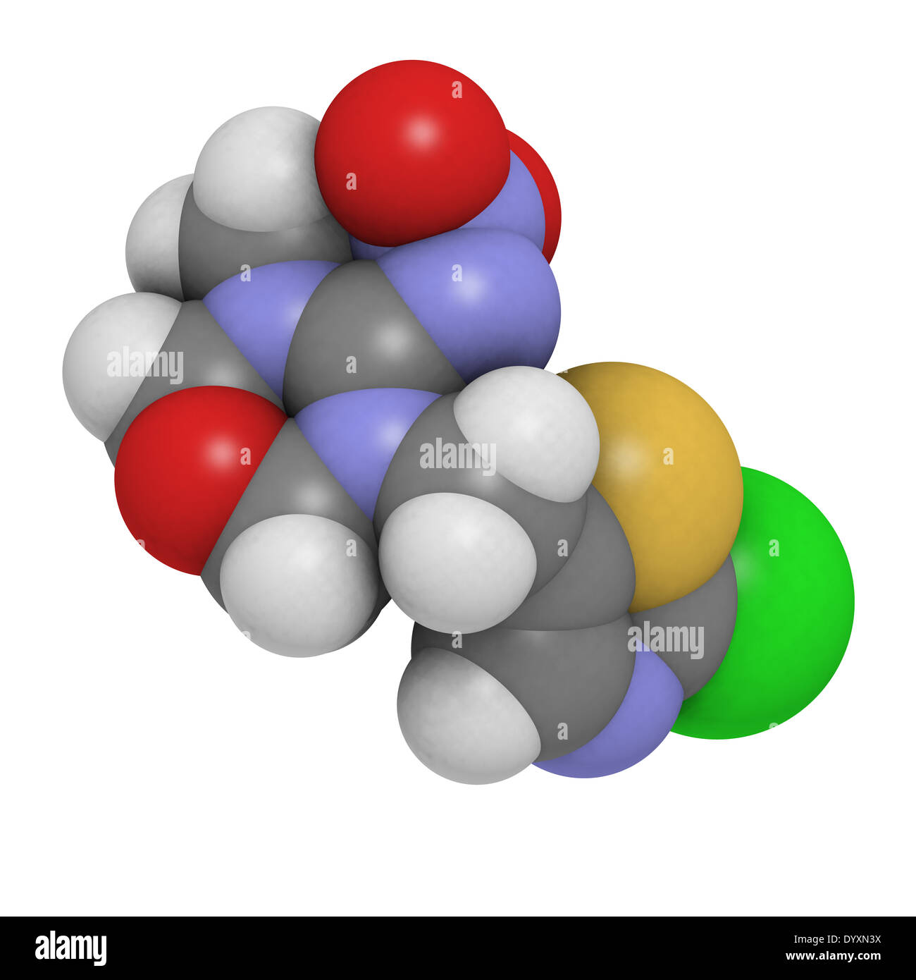 Thiamethoxam neonicotinoid insecticide molecule. Atoms are represented ...