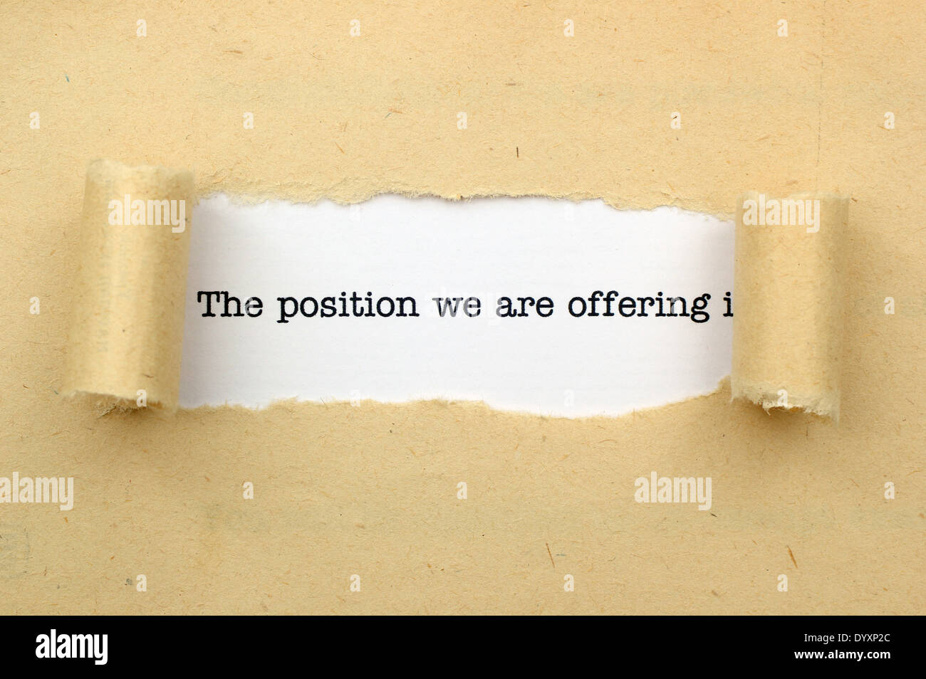 The position we are offering text on paper hole Stock Photo - Alamy