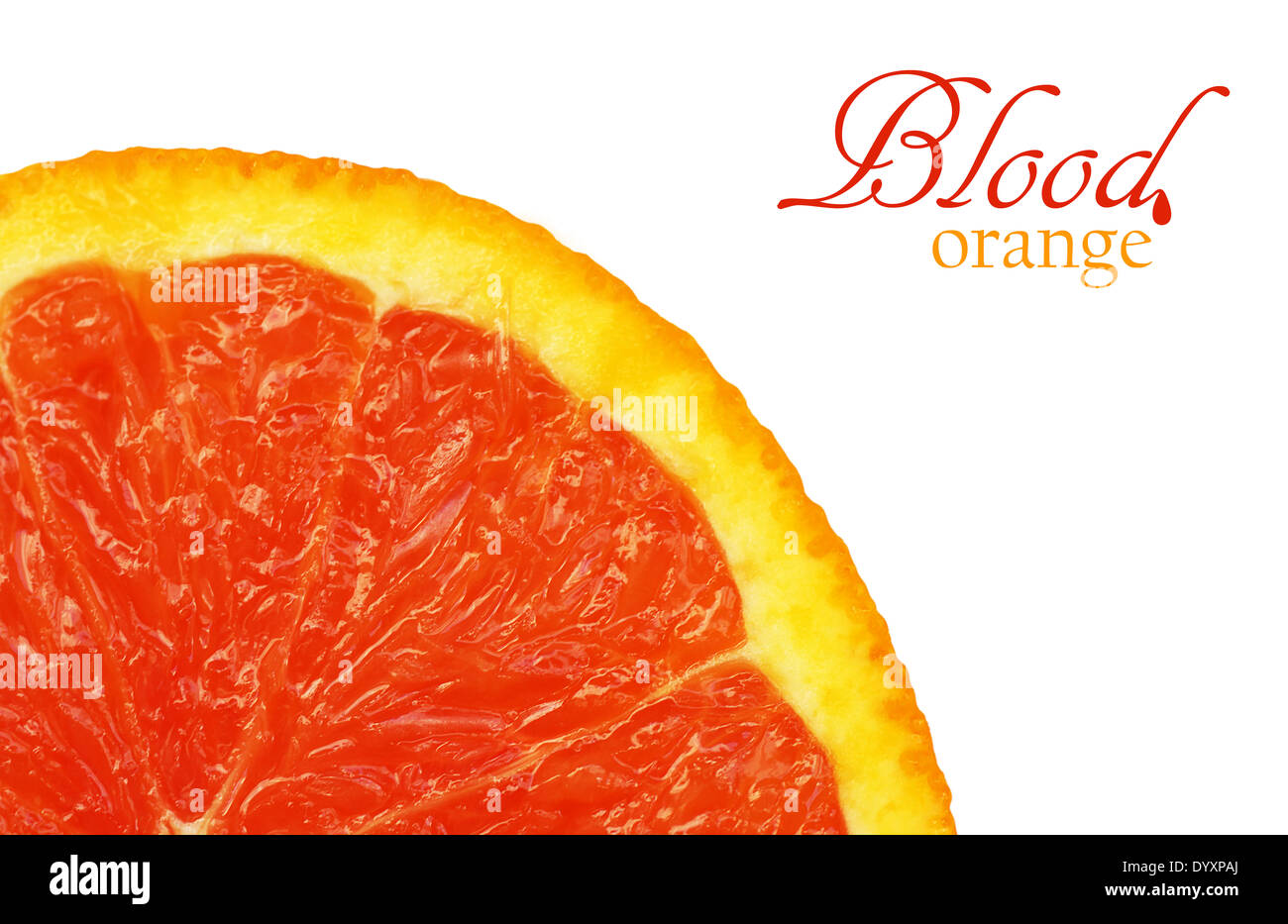 Macro of a slice of blood red orange on white background Stock Photo ...