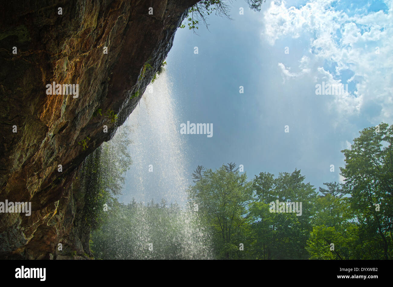 Waterfall with sky from below Stock Photo - Alamy