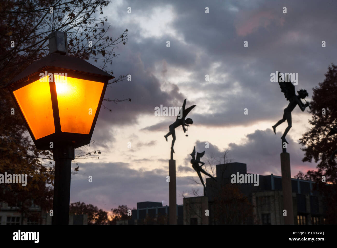 Street lamp and Angel sculptures, Kenyon College campus, Gambier, OH ...