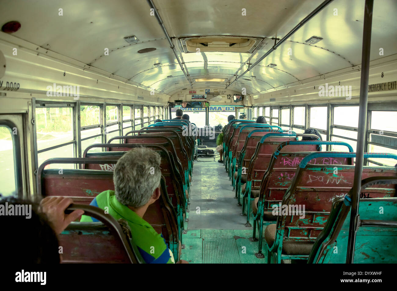 First person view, central american chicken bus, El Salvador Stock ...
