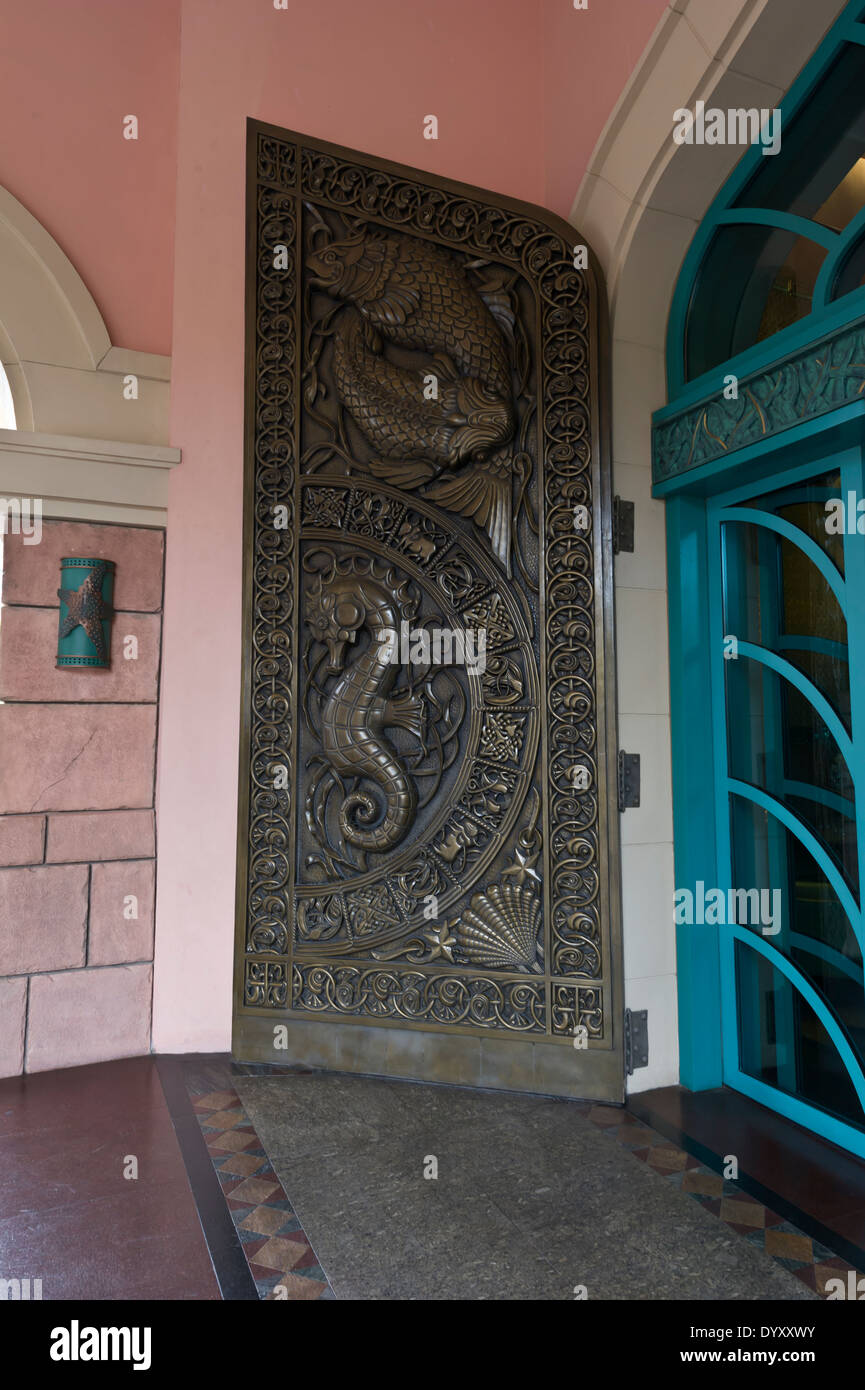 The bronze door with sea creatures carvings at theAtlantis, The Palm ...