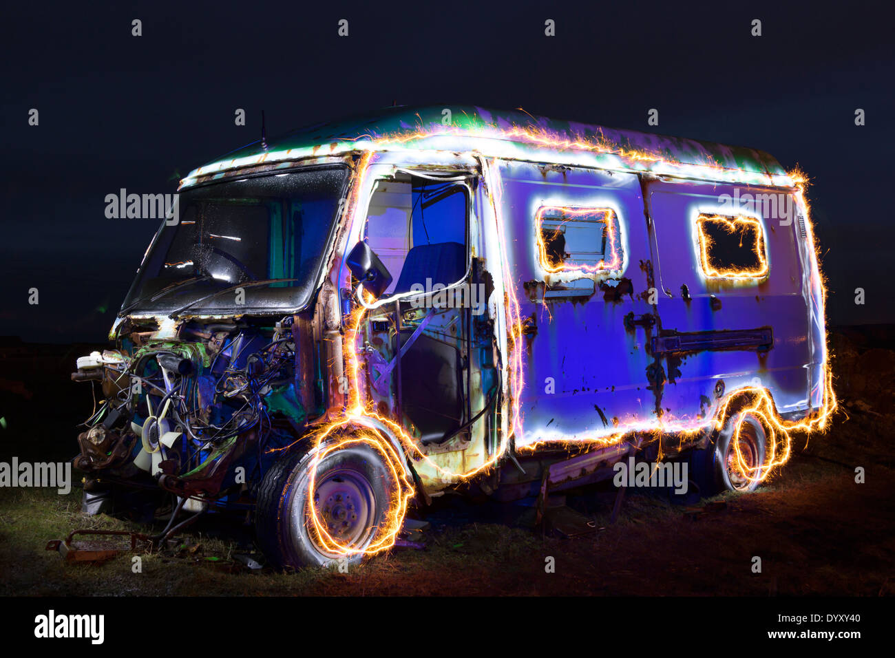 Light Painting Photography of an Old Van Wreck on The Isle Of Lewis ...