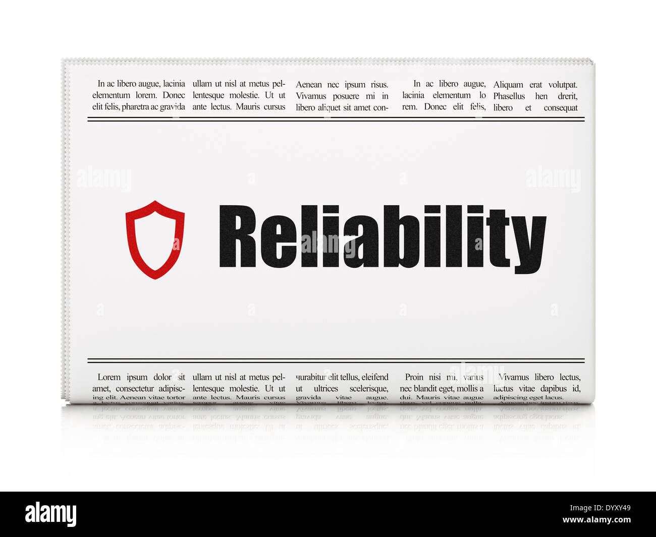 Business concept: newspaper with Reliability and Contoured Shield Stock ...