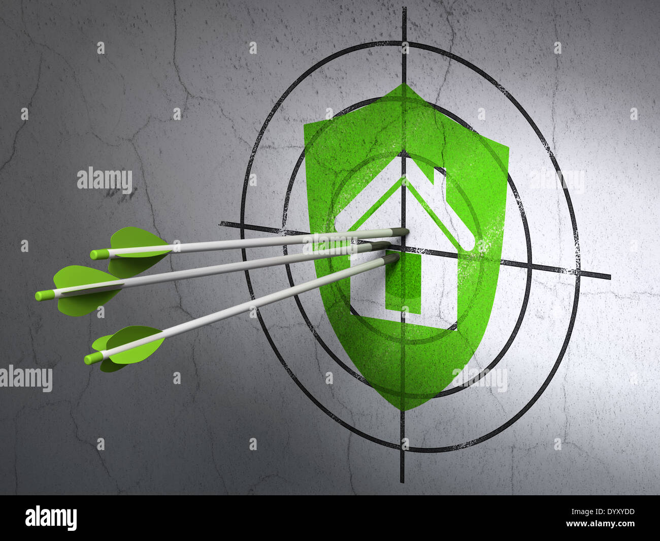 Business concept: arrows in Shield target on wall background Stock ...