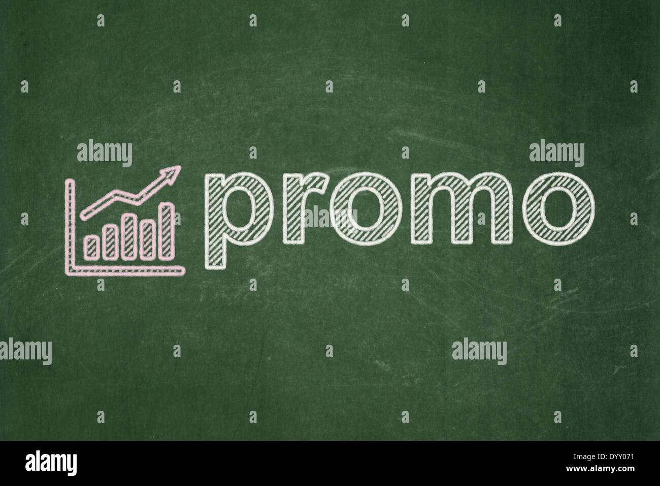 Marketing concept: Growth Graph and Promo on chalkboard background ...