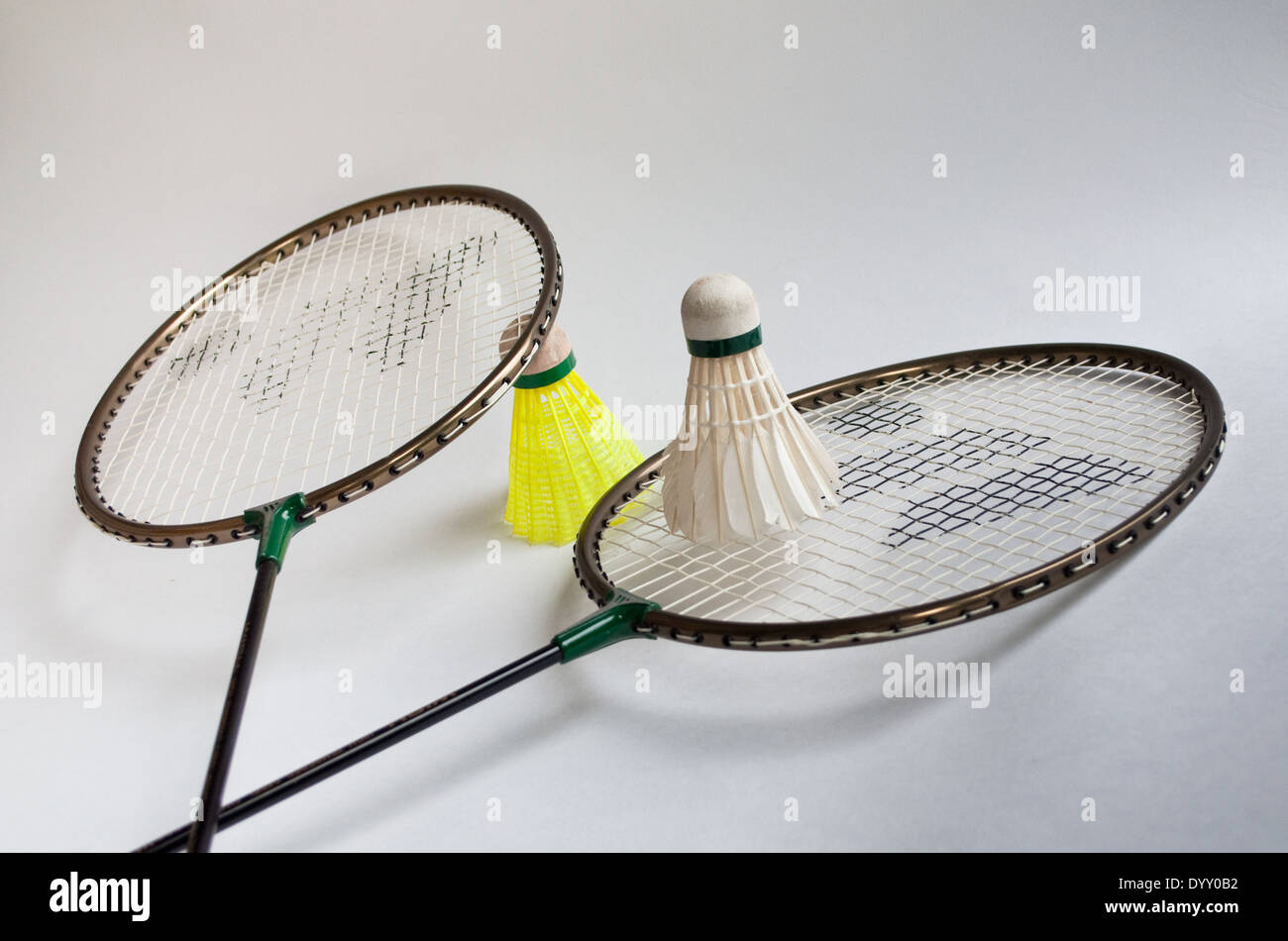 Sports equipment. Badminton racket, shuttlecock on a white background ...