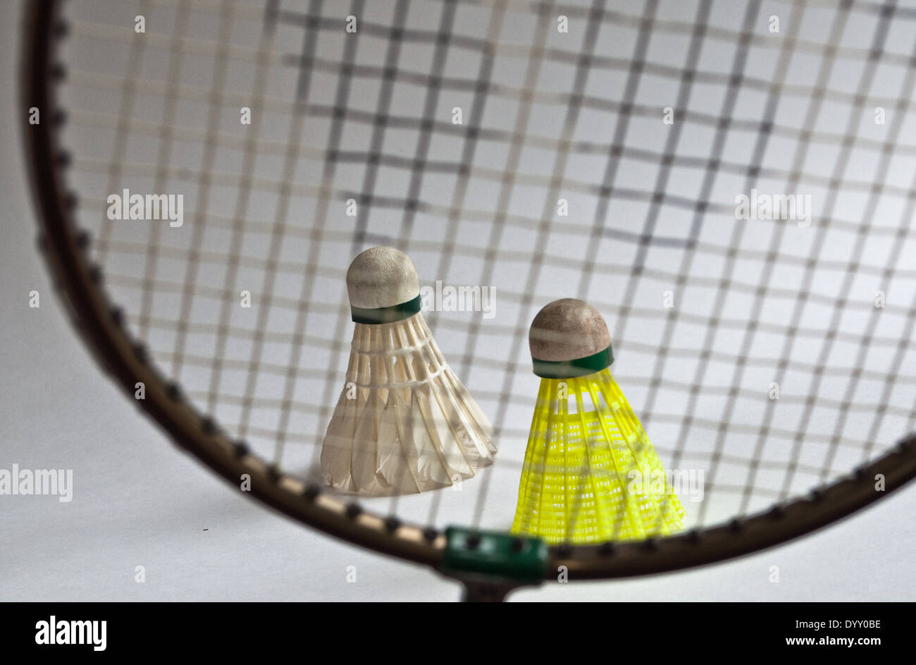 Sports equipment. Badminton racket, shuttlecock on a white background ...