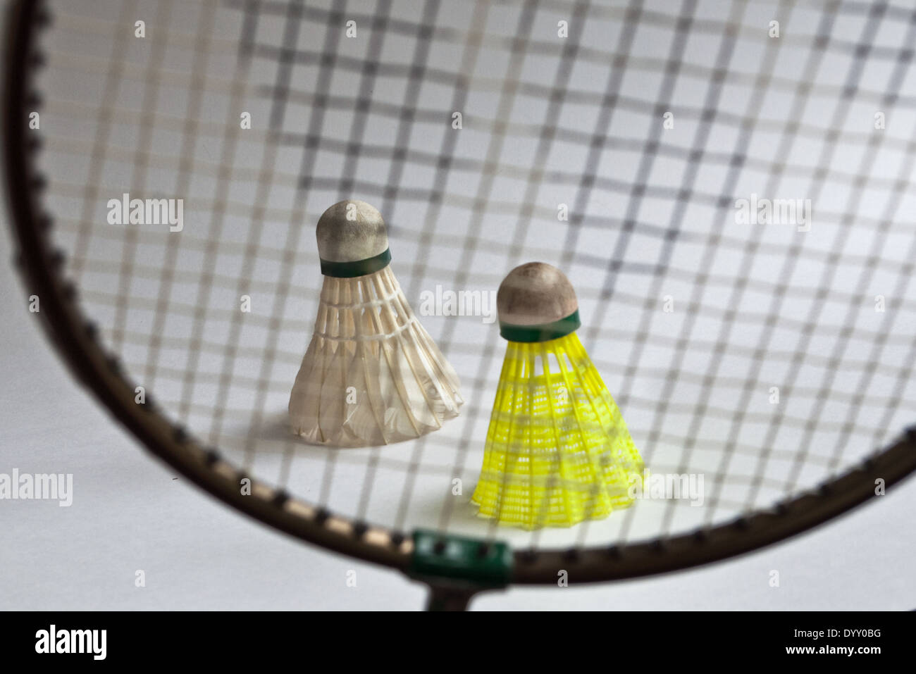 Sports equipment. Badminton racket, shuttlecock on a white background ...