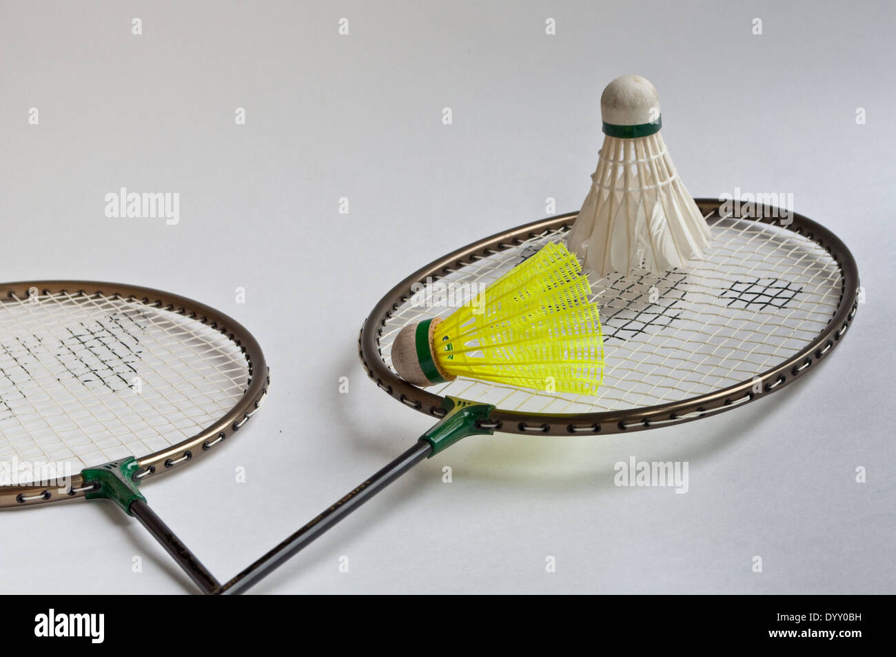 Sports equipment. Badminton racket, shuttlecock on a white background ...